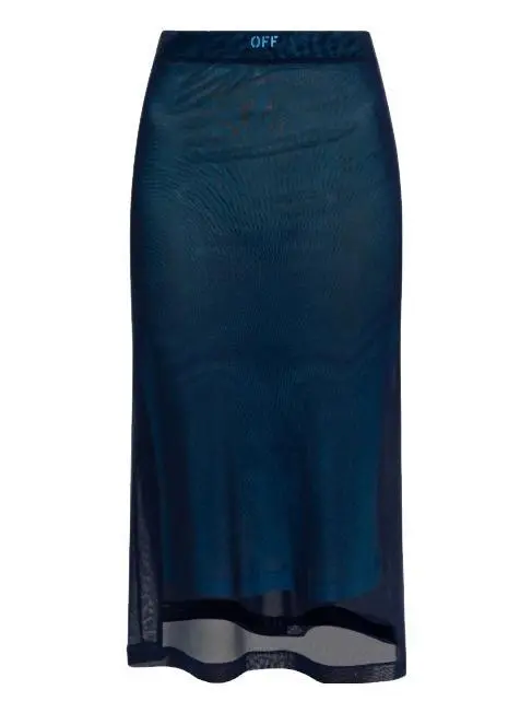 Off-White Straight Hem Mesh Midi Skirt With Logo Detail - Blue