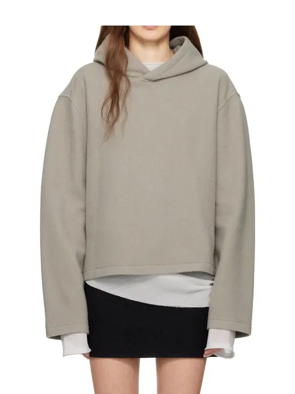 RIER Wool Long-sleeved Cropped Hoodie - Mist Grey