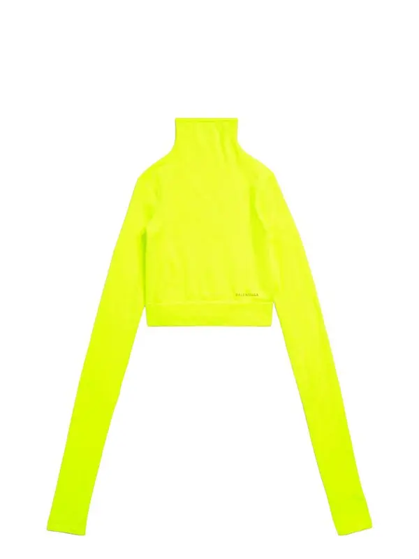 Balenciaga Long Sleeve Cropped Turtleneck Top With Embossed Trim - Lucifer Yellow