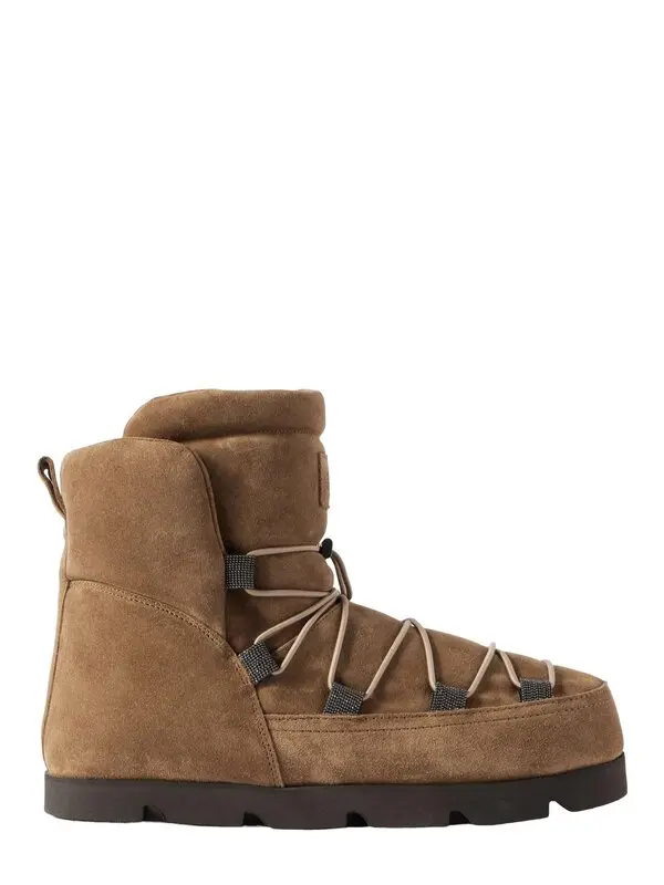 Brunello Cucinelli Lace-up Suede Boots - Taupe