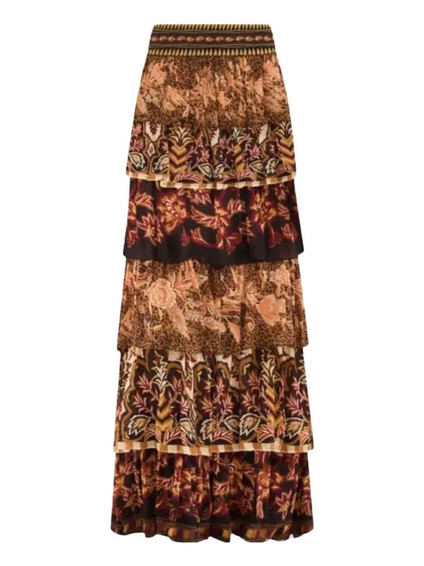 Farm Rio Tiered Maxi Skirt - Brown