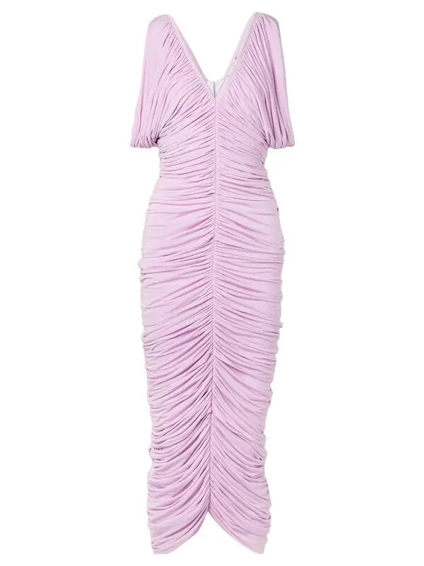 Magda Butrym Ruched V-neck Midi Dress - Pink