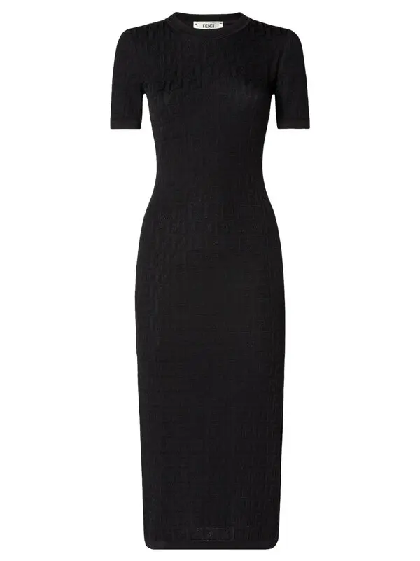 Fendi Ff Motif Short Sleeve Knit Dress - Black
