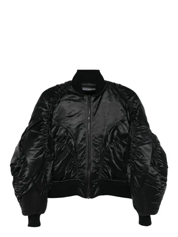 MUGLER Long-sleeved Zip-up Bomber Jacket - Black