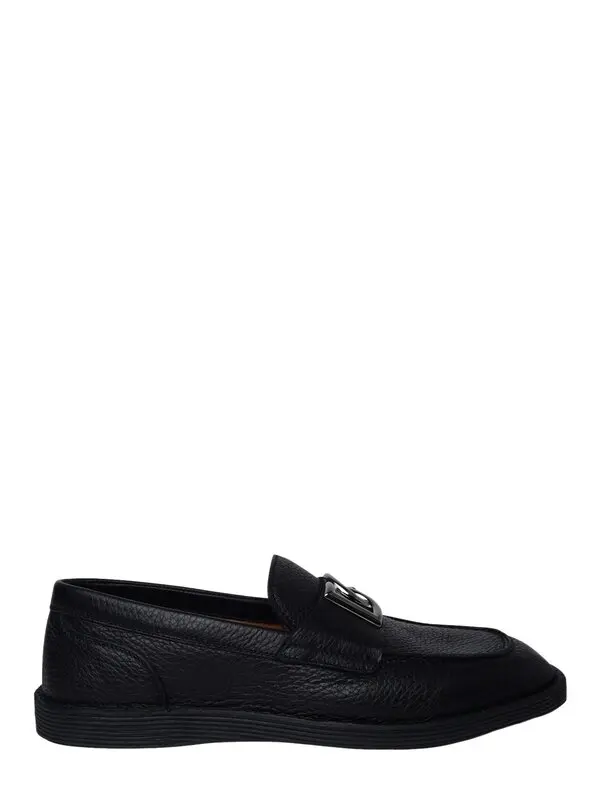 Dolce & Gabbana Logo Plaque Almond Toe Loafers - Black