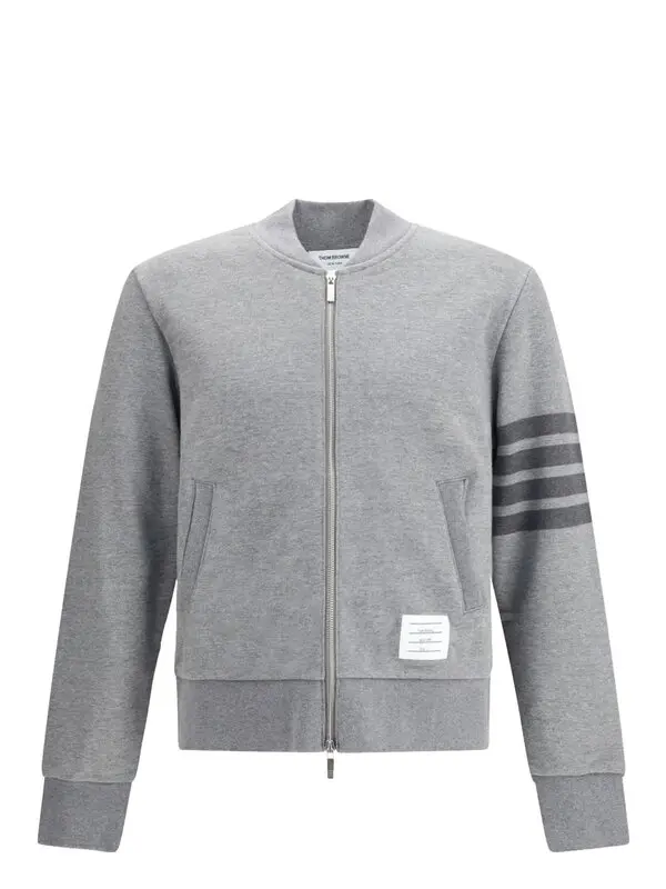 Thom Browne Long Sleeve Zip-up Jacket With Elasticated Cuffs And Hem - Medium Gray
