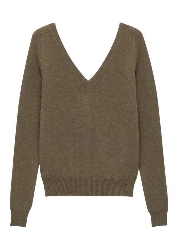 Saint Laurent V-neck Cashmere Sweater - Kaki Militaire