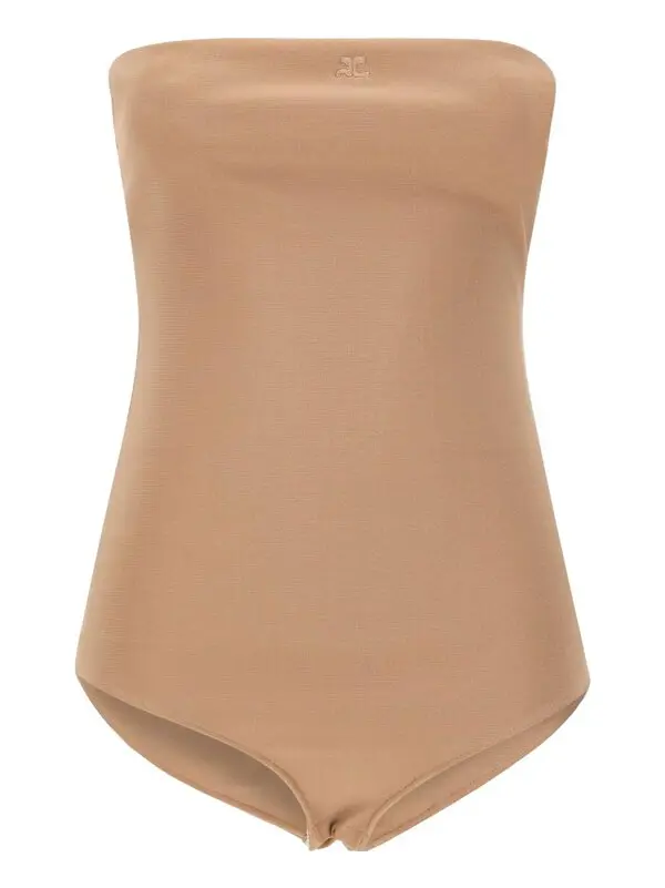 COURREGES Logo-embroidered Off-the-shoulder Bodysuit - Nude