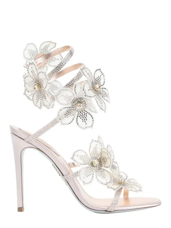 Rene Caovilla Embellished Floral Stiletto Sandals - White