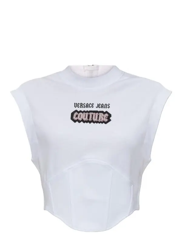 Versace Logo Embellished Top - White
