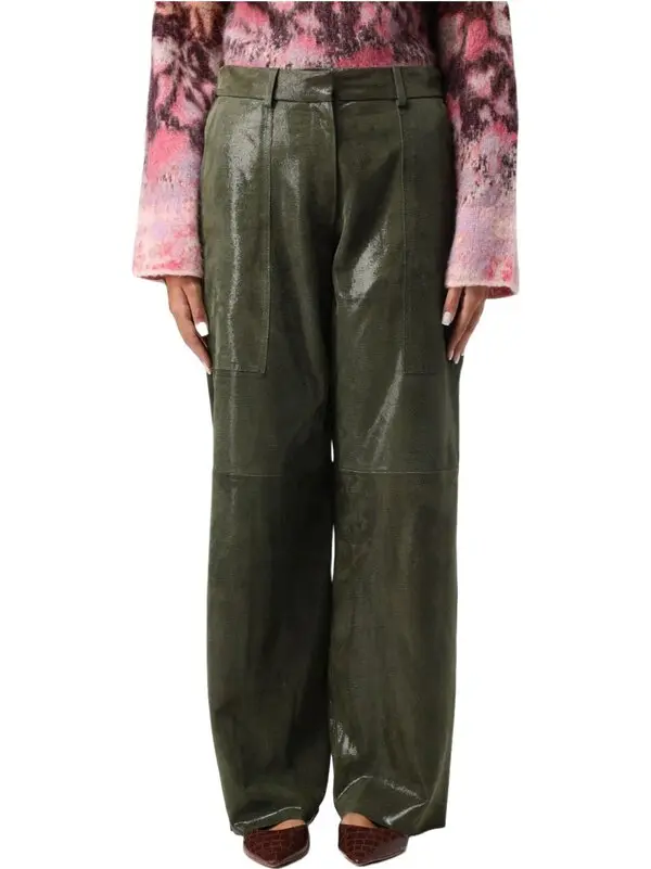 FORTE_FORTE High-waisted Trousers With Imitation Lizard Pattern - Green
