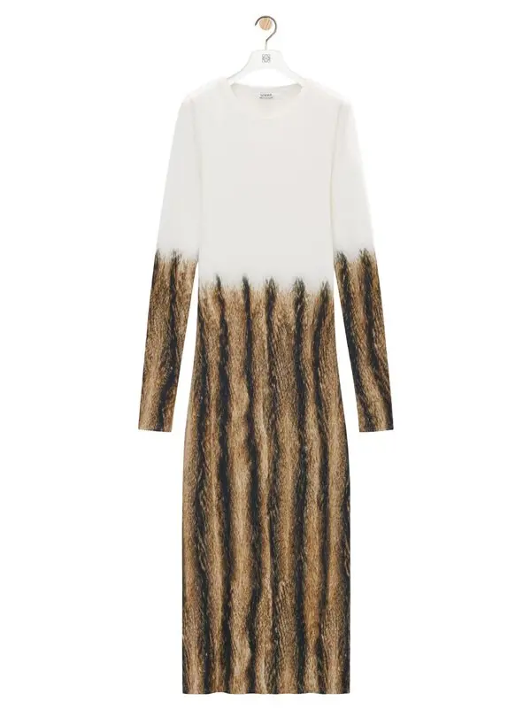 Loewe Tube Crewneck Dress With Fur Print - White/multicolor