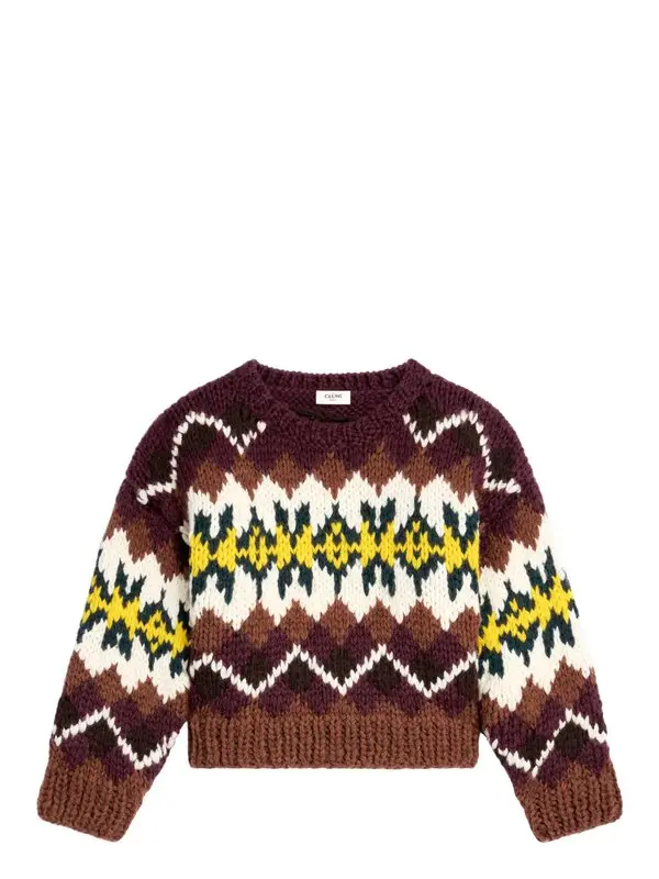 Celine Crewneck Fair Isle Wool Sweater - Brown/beige/yellow