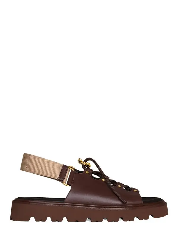 Celine Billie Chunky Sandals In Calfskin And Textile - Brown