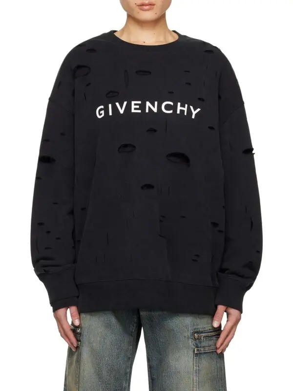 Givenchy Distressed Logo Crewneck Sweatshirt - Faded Black