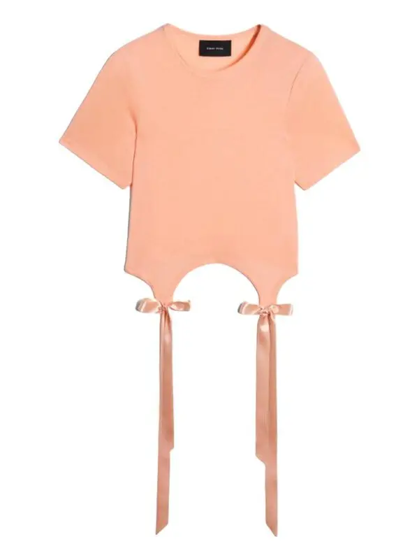 Simone Rocha Cropped T-shirt With Satin Bow Tails - Clementine