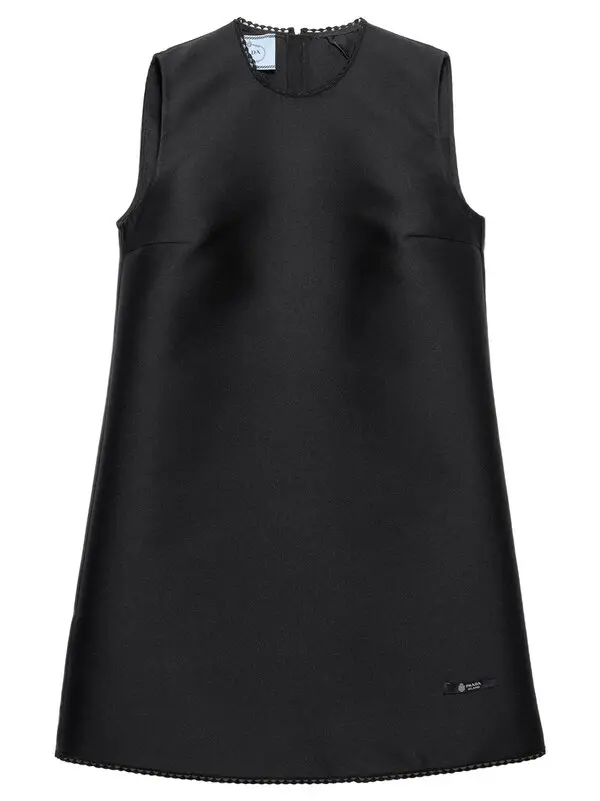 Prada Scuba Mini Dress With Lace Collar - Black