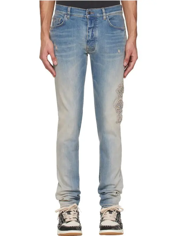 Amiri Ma Appliqué Slim Fit Jeans - Grey Indigo