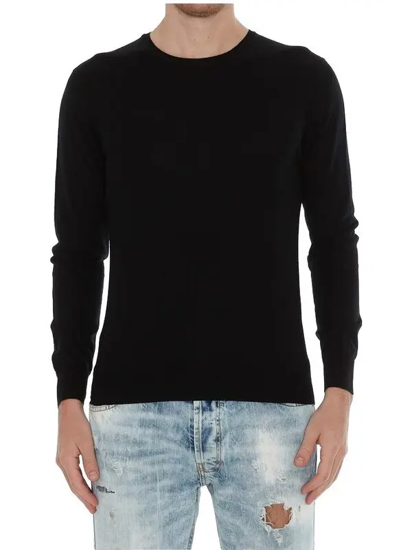 HOSIO Long-sleeved Crewneck Knitted Jumper - Black