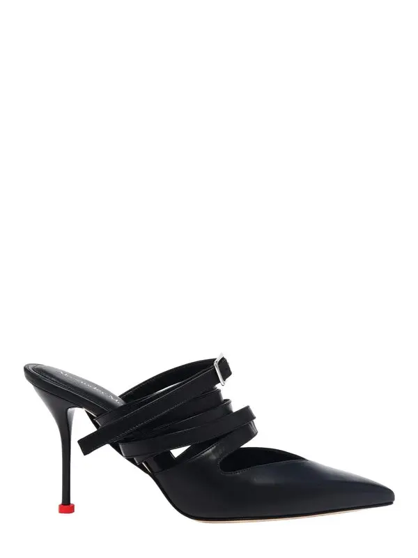 Alexander McQueen Strappy Pointed-toe Mules With Silver Buckles - Black