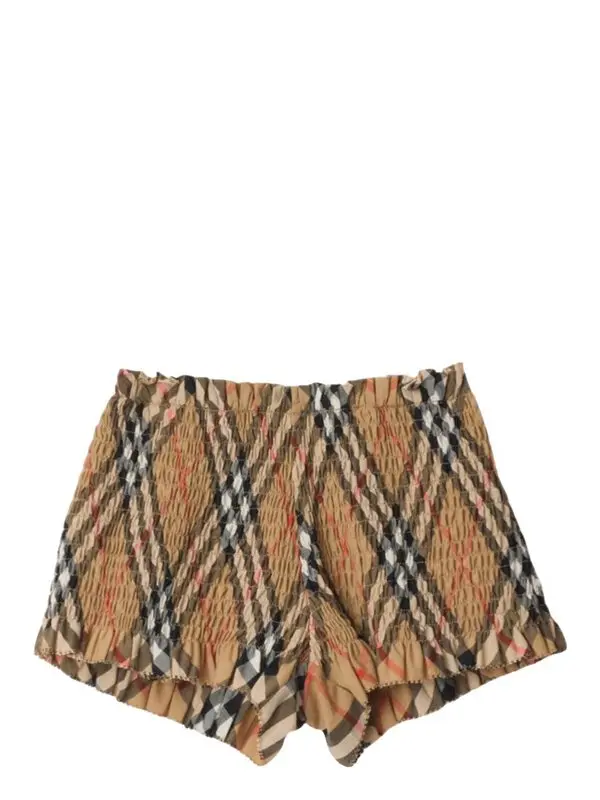 Burberry Plaid Ruffled Shorts - Sand