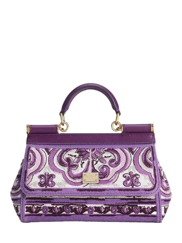 Dolce & Gabbana Majolica Embroidered Small Sicily Handbag - Purple