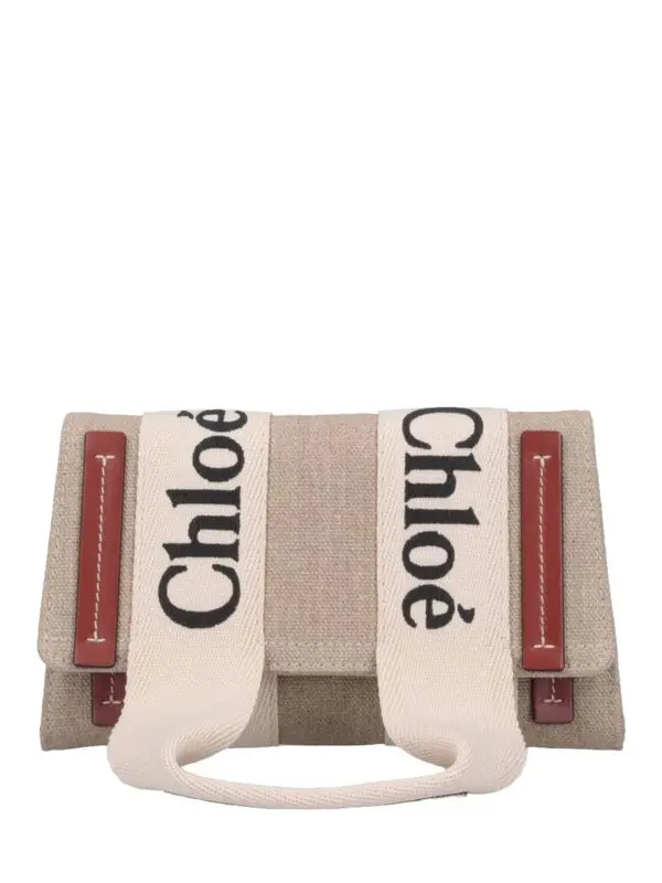Chloé Logo Embroidered Flap Shoulder Bag - Nude