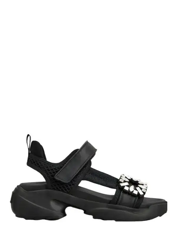 ROGER VIVIER Viv On The Run Embellished Flat Sandals - Black