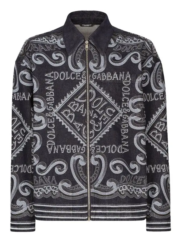 Dolce & Gabbana Dolce Gabbana Logo Printed Zipped Overshirt - Black