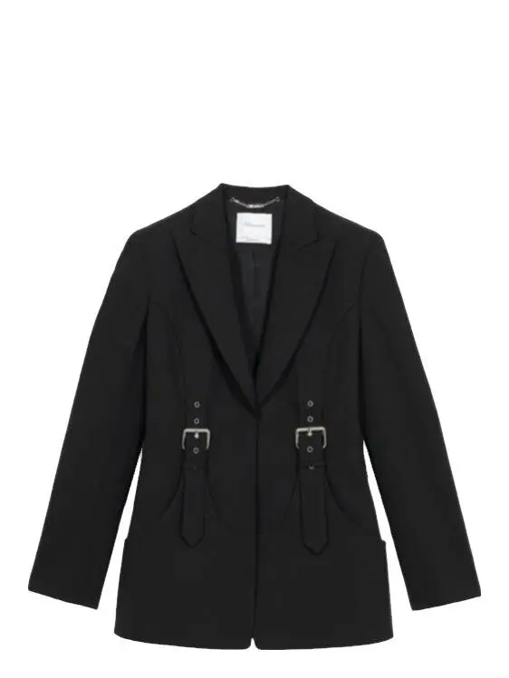 Blumarine Long Sleeve Buckle Detail Blazer - Black