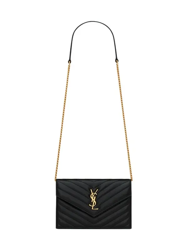 Saint Laurent Cassandre Envelope Chain Wallet - Black