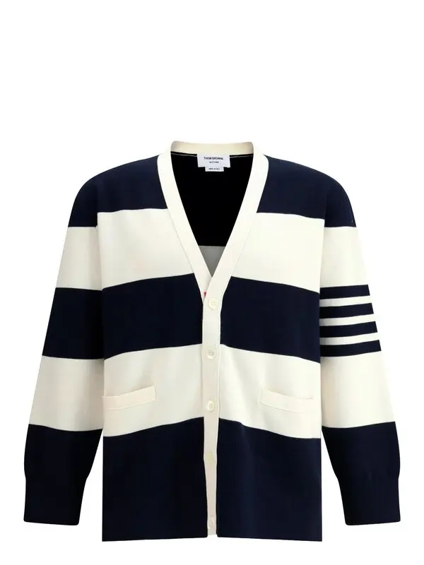 Thom Browne Striped V-neck Cardigan - Black