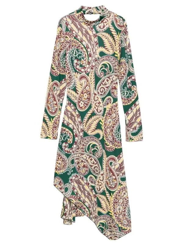Etro Long Sleeve Paisley Print Open Back Midi Dress - Nude