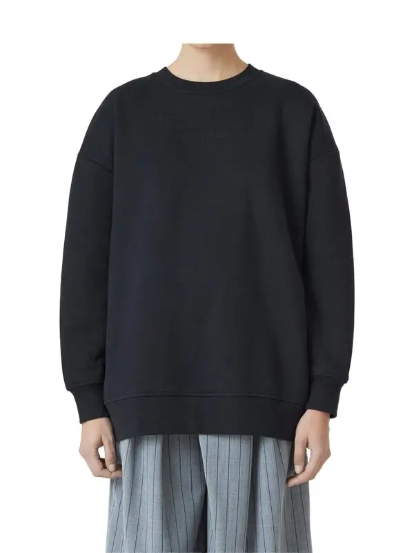 Closed Round Neck Ribbed Sweatshirt - Black