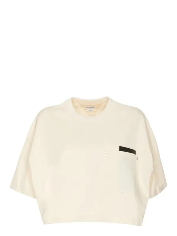 Bottega Veneta Short-sleeved Cropped T-shirt With Logo Pocket - White