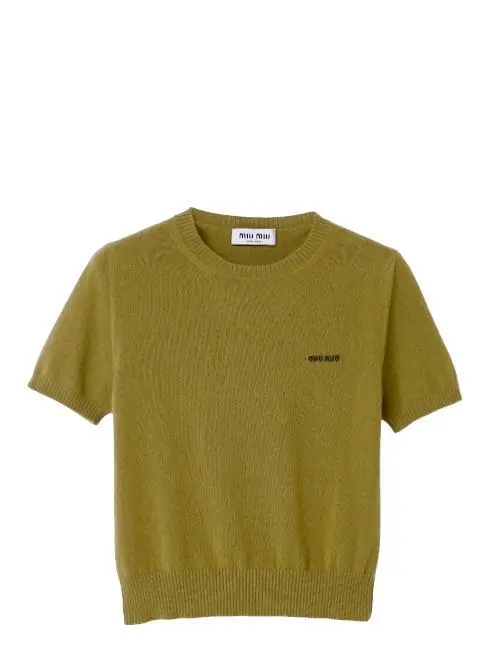 Miu Miu Logo Embroidered Short-sleeved Cashmere Jumper - Fern Green