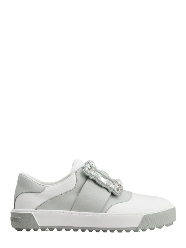ROGER VIVIER Very Vivier Embellished Leather Sneakers - Grey