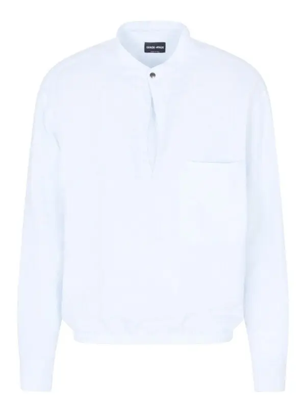 Giorgio Armani Band-collar Linen Shirt - Light Blue
