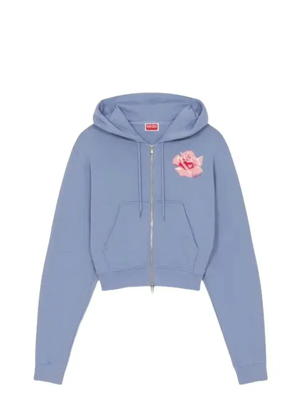 Kenzo Rose Printed Zipped Hoodie - Blue
