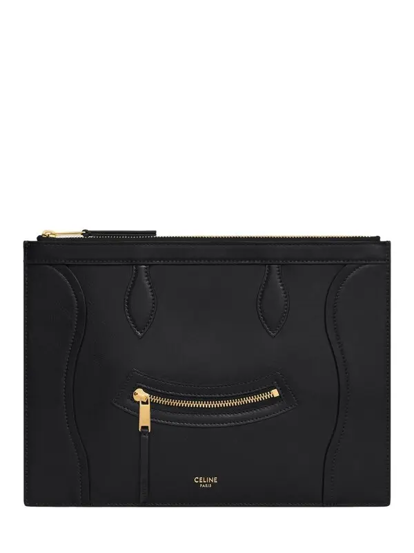 Celine Medium Pouch In Glossy Calfskin - Black