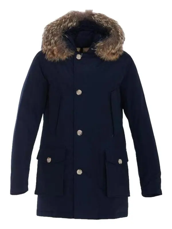 Woolrich Hooded Cotton-padded Jacket With Fur Trim - Black