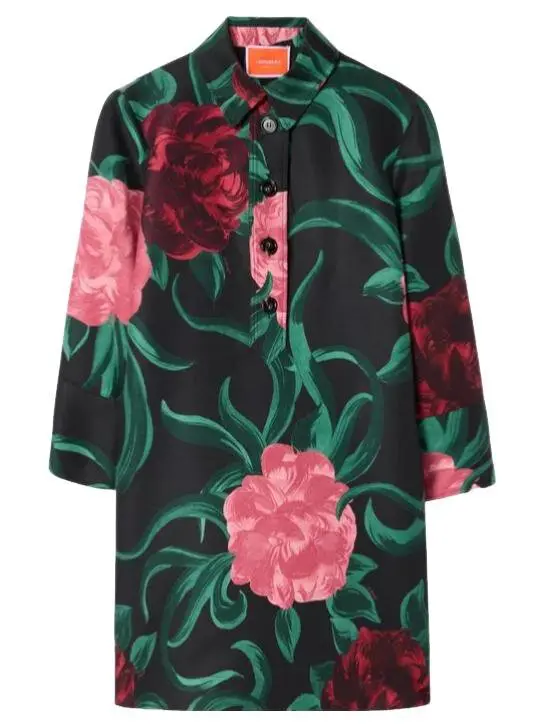 La DoubleJ Floral-pattern Wool Cady Mini Dress - Black