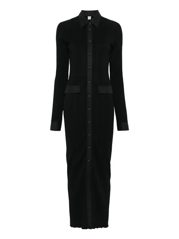 TOTEME Ribbed Knit Shirt Maxi Dress - Black