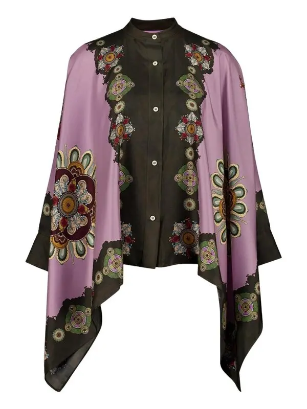 La DoubleJ Printed Silk Mandarin Collar Jacket - Black