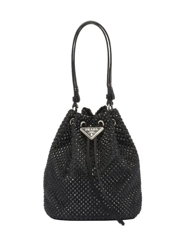 Prada Crystal Embellished Drawstring Mini Bag - Black