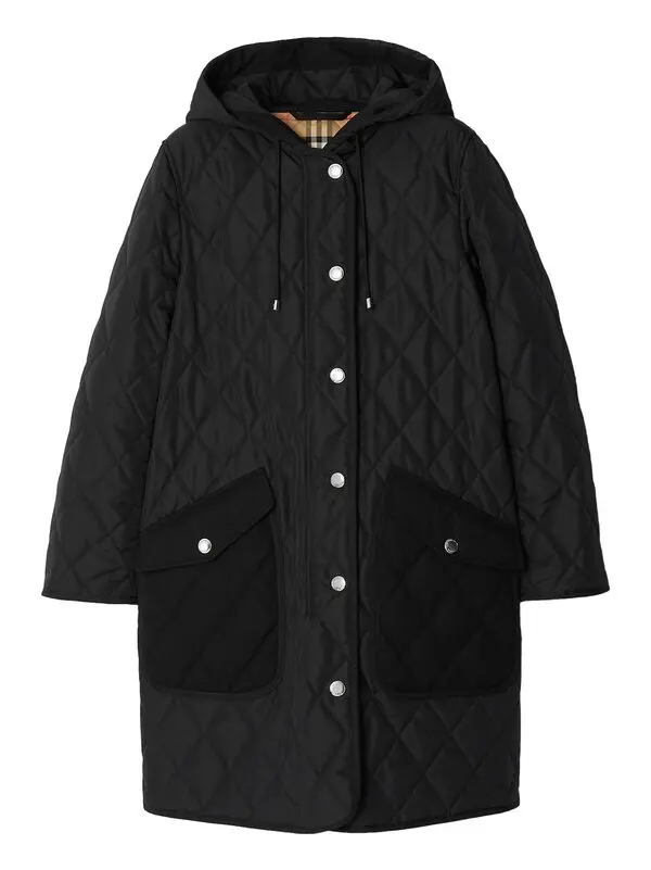 Burberry Quilted Hooded Drawstring Coat - Black