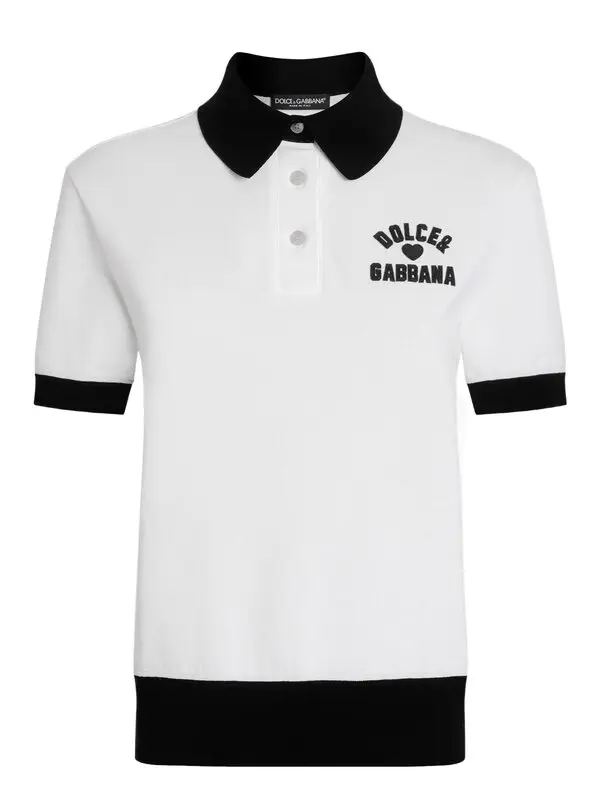 Dolce & Gabbana Embroidered Logo Cotton Polo Top - White