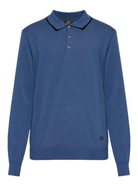 Paul Smith Logo Embroidered Knitted Polo Shirt - Blue