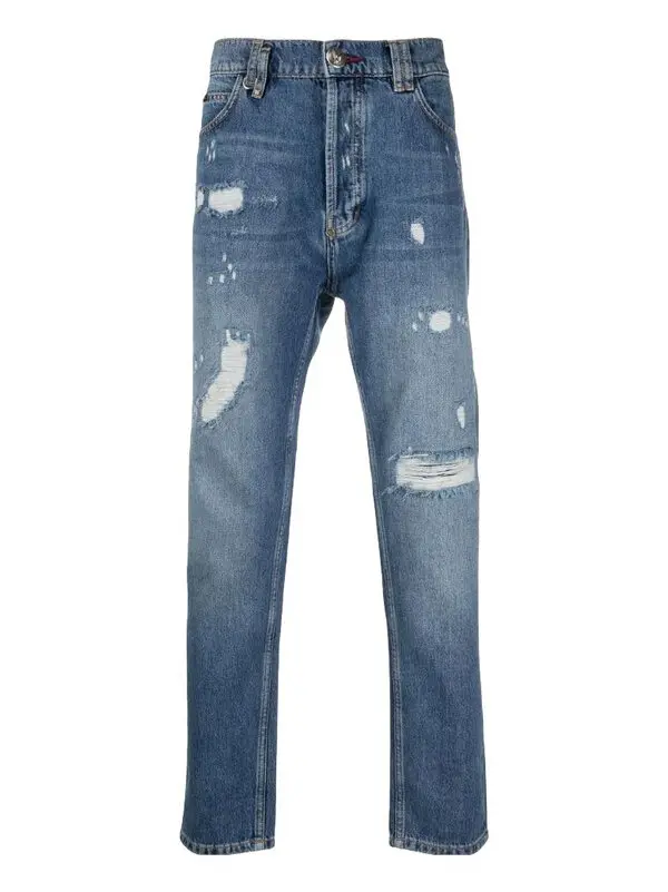 Philipp Plein Iconic Tapered Jeans With Rear Logo Decals - Blue