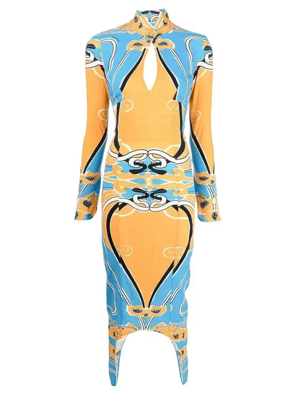 PATOU Cutout Printed Midi Dress - Multicolor